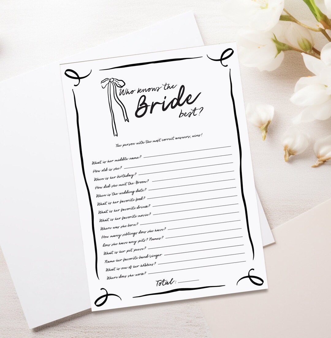 Printable 'who Knows the Bride Best' Cards, Printable Bridal Shower ...