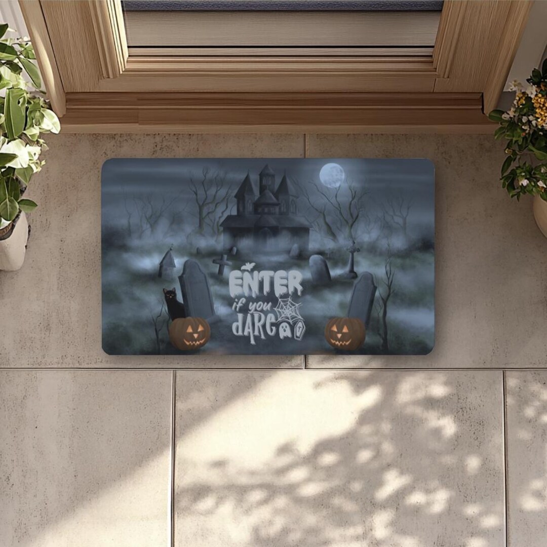 Halloween Graveyard Doormat: Spooky 'enter If You Dare' Entrance Rug - Etsy