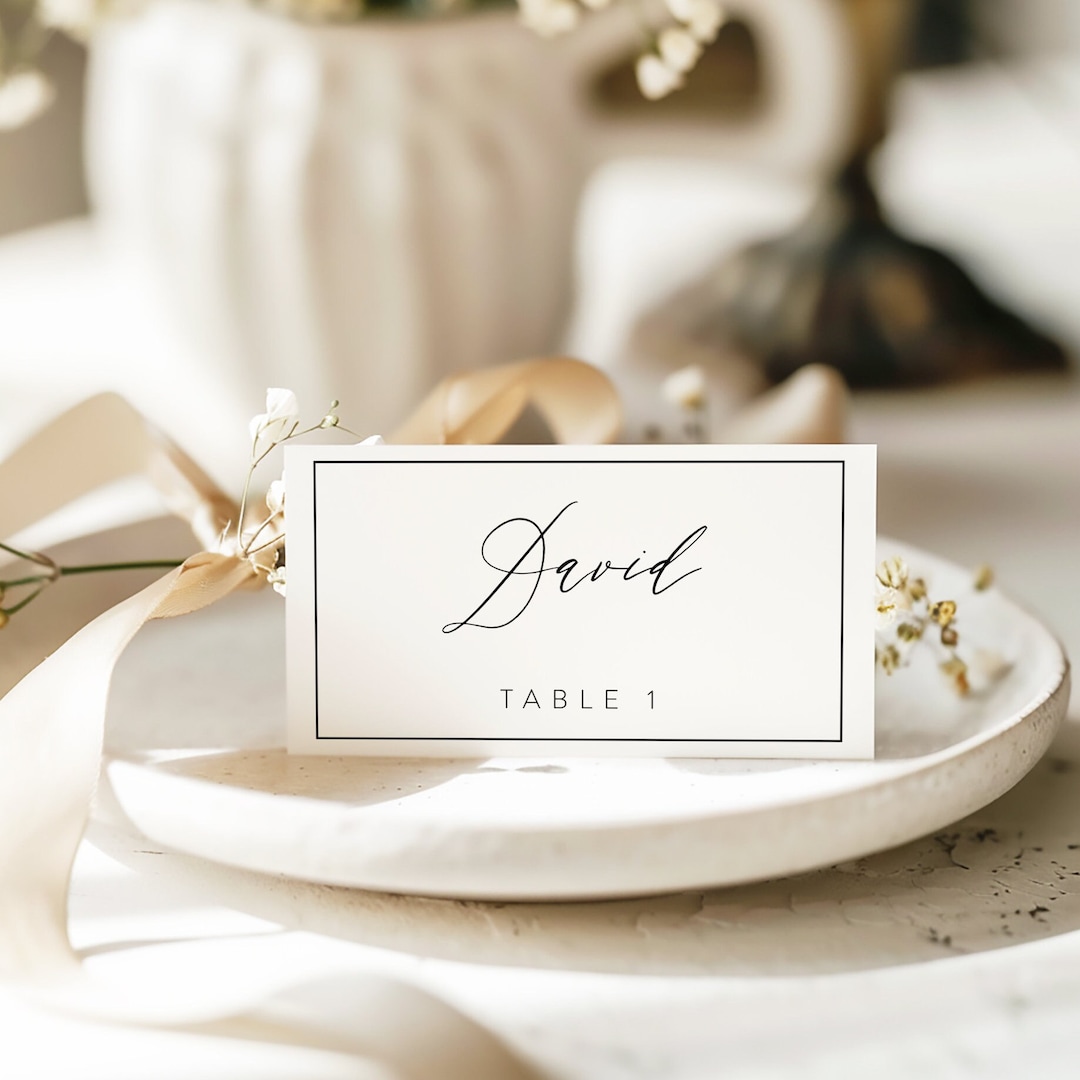 Script Printable Place Card Template, Minimalist Wedding Place Card ...