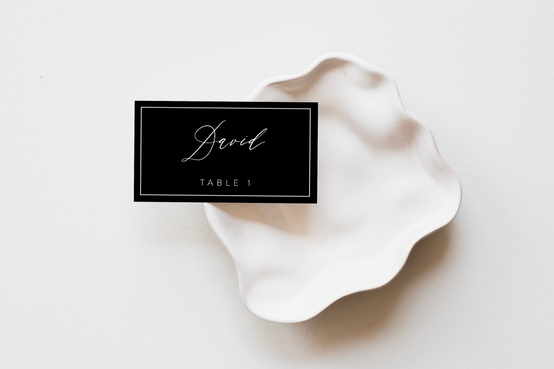 Black Printable Place Card Template, Minimalist Wedding Place Card ...