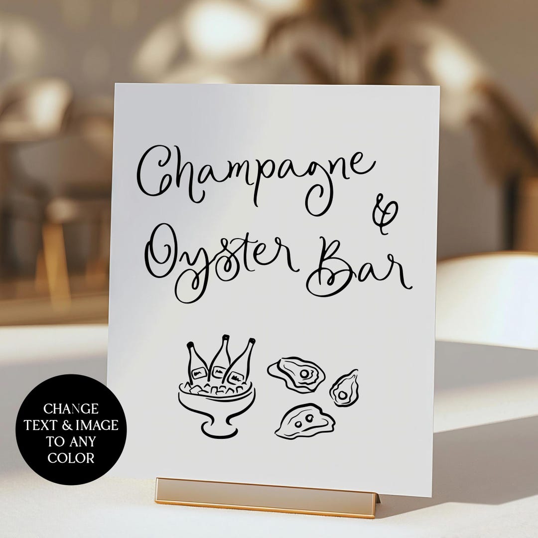 Modern Champagne & Oyster Bar Sign: Wedding Food Station Template ...