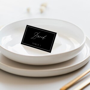 Black Printable Place Card Template, Minimalist Wedding Place Card ...