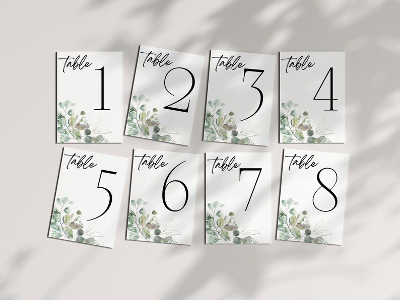 Eucalyptus Wedding Table Numbers: Greenery Reception Decor (canva ...