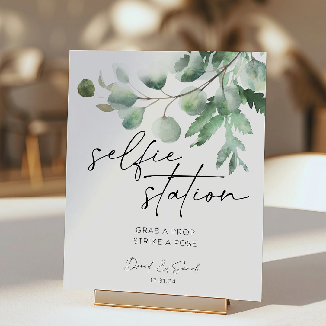 Selfie Station Sign Editable Template, 5x7 or 8x10 Size, Eucalyptus ...