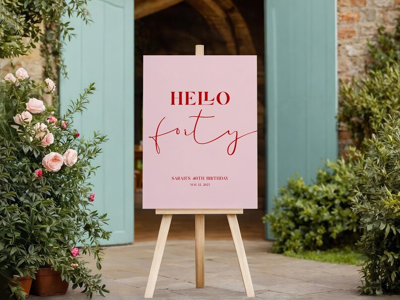 Hello Forty Welcome Sign: 40th Birthday Party Poster, Editable Canva ...