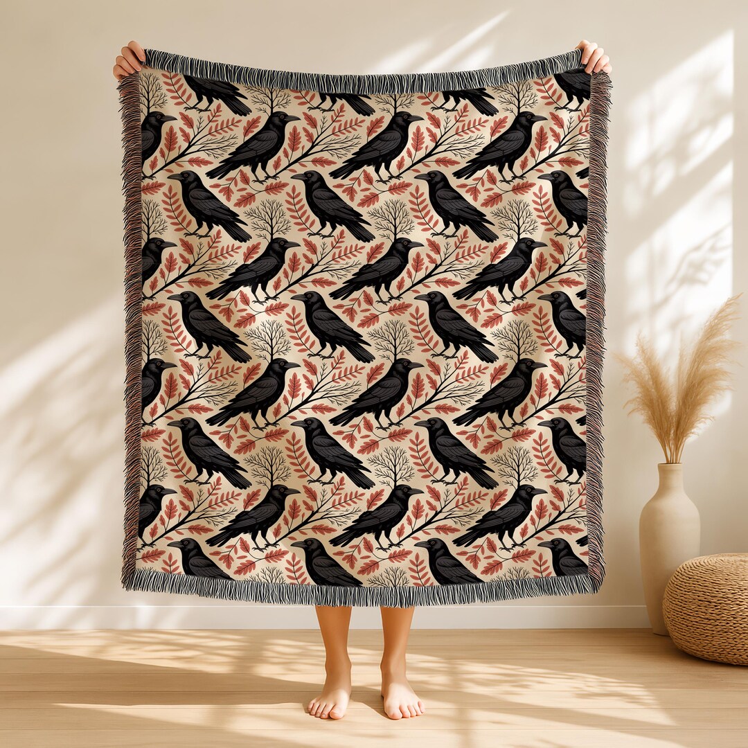 Gothic Crow Woven Blanket: Spooky Halloween Cotton Throw - Etsy