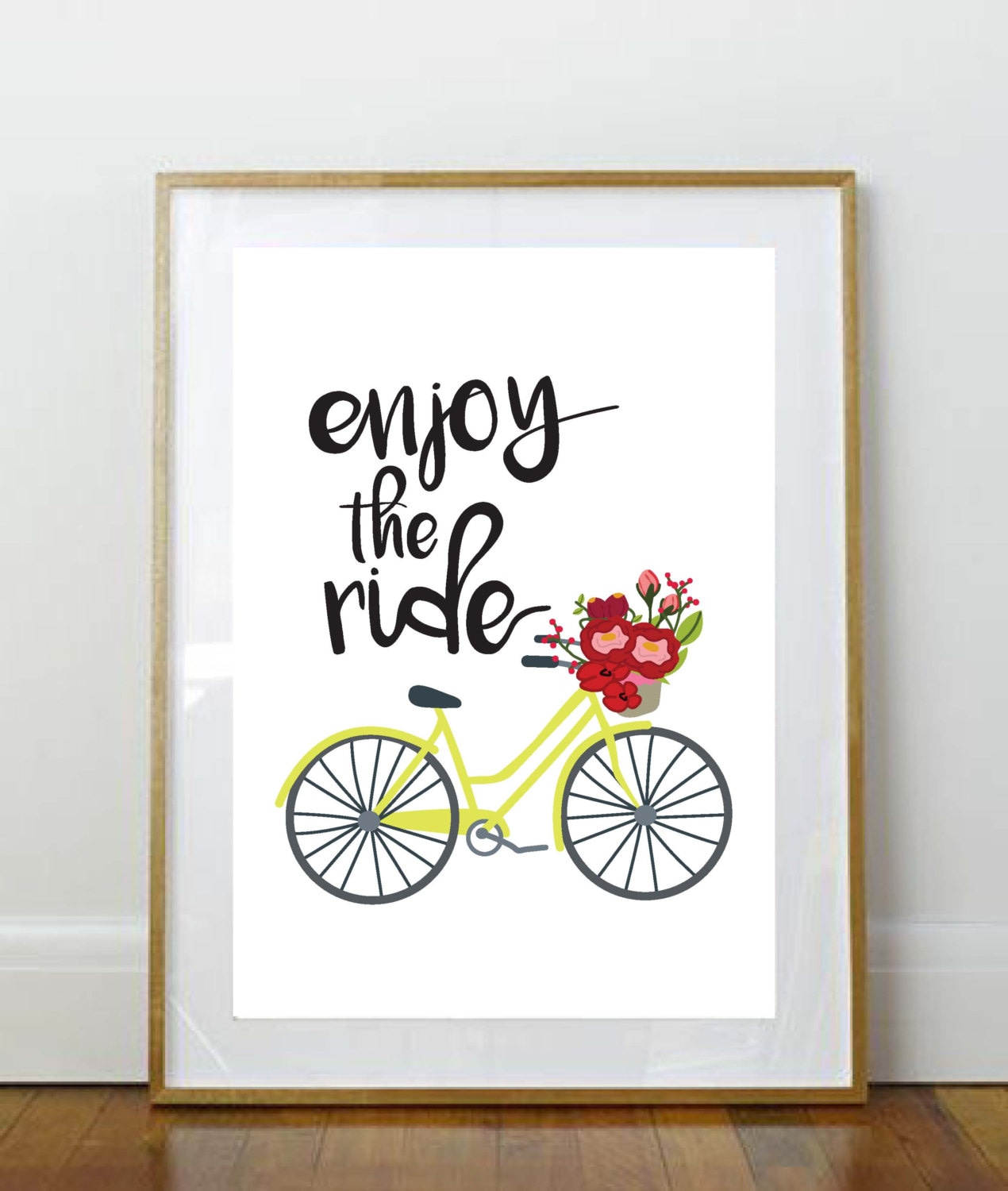 Enjoy the Ride // Bicycle Print // Flowers in Bike Basket // - Etsy