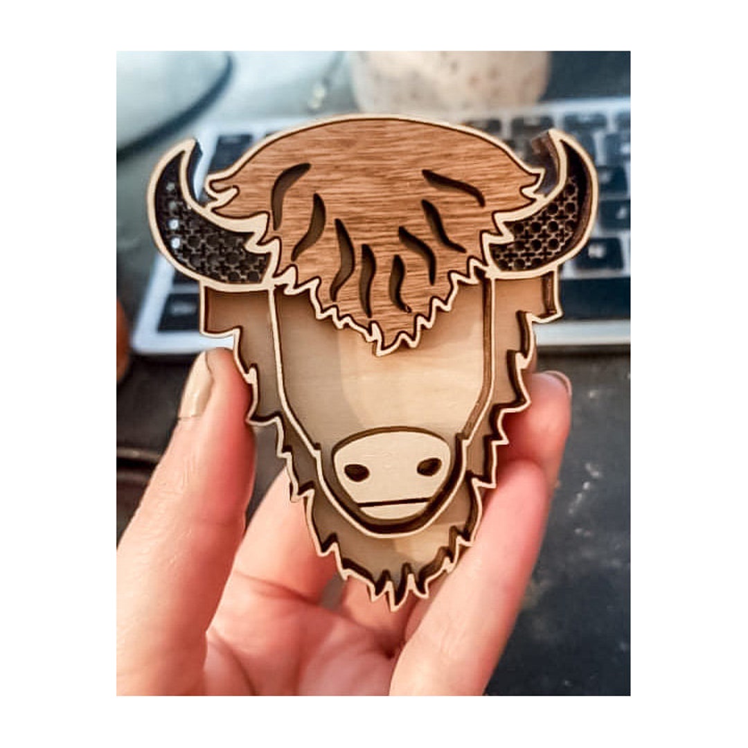 Laser Cut Wood Rattan Buffalo Magnet // Layered Wood Magnet // Boho ...