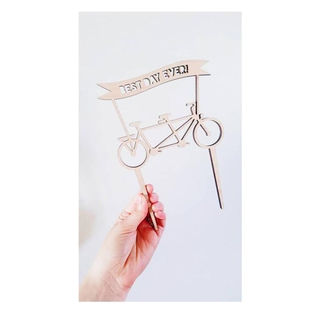 Best Day Ever Tandem Bicycle Wedding Cake Topper // Wooden Wedding Cake ...