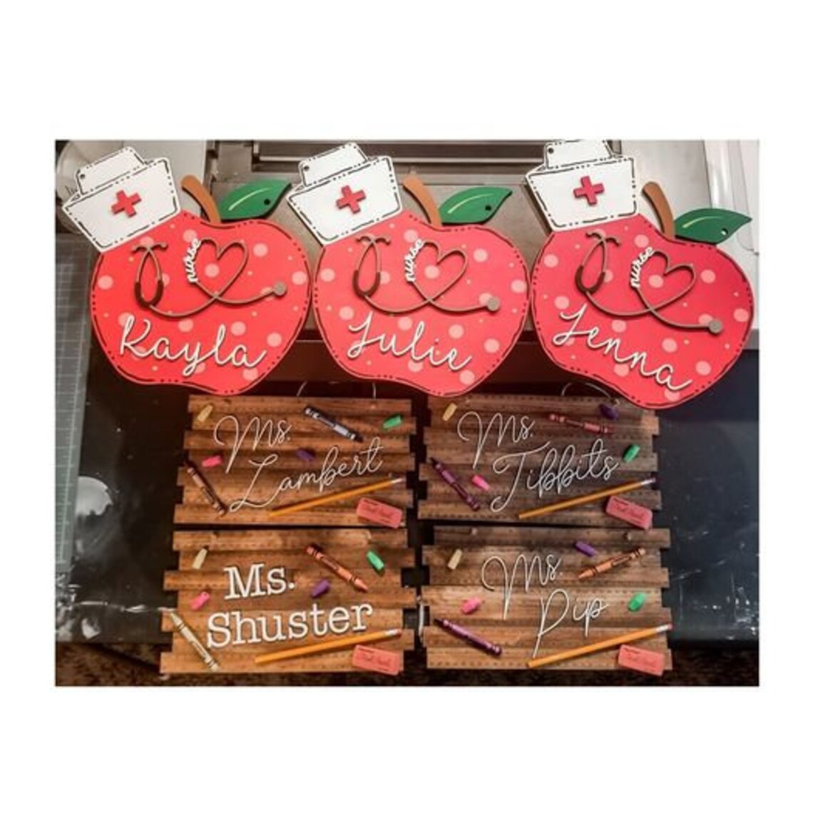 School Nurse Apple Sign // Nurse Sign // Wooden Door Hanger // Custom ...