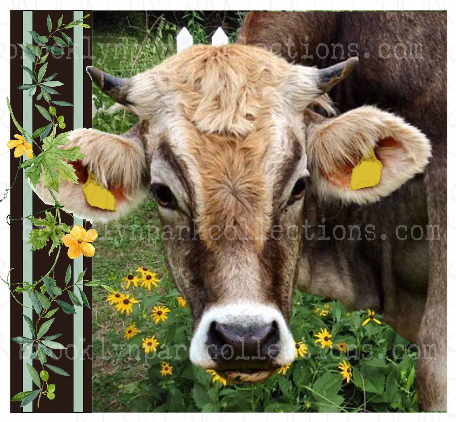 Whimsical Farm Cow Flower Field Art Print Instant Digital | Etsy