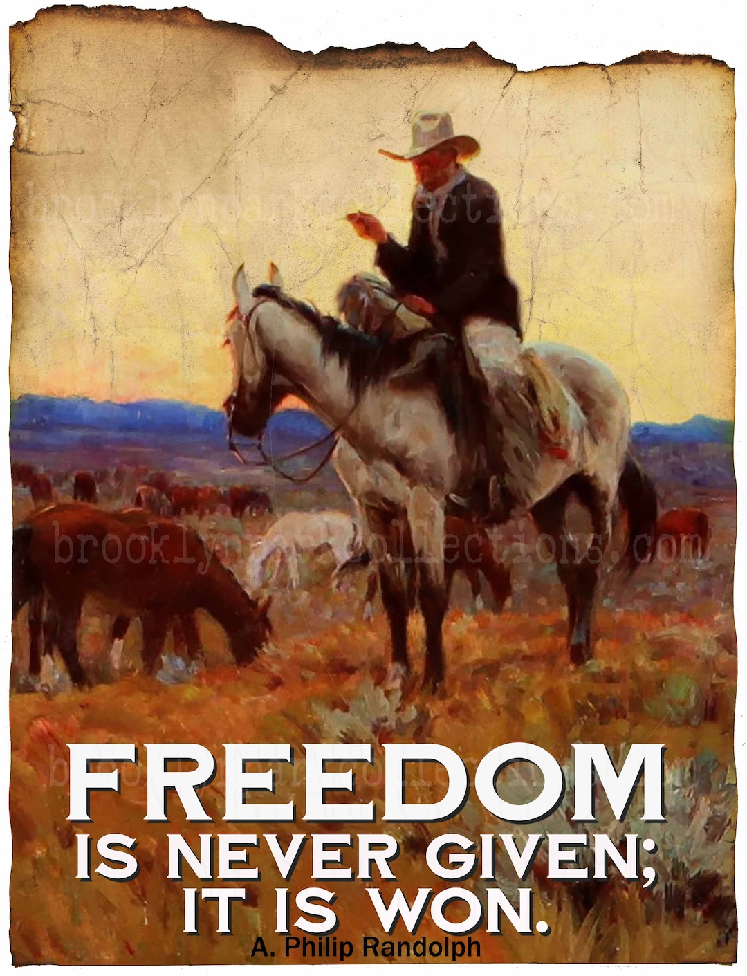 Freedom, Never Given, It is Won, Cowboy, Horse, Digital Download, Art ...