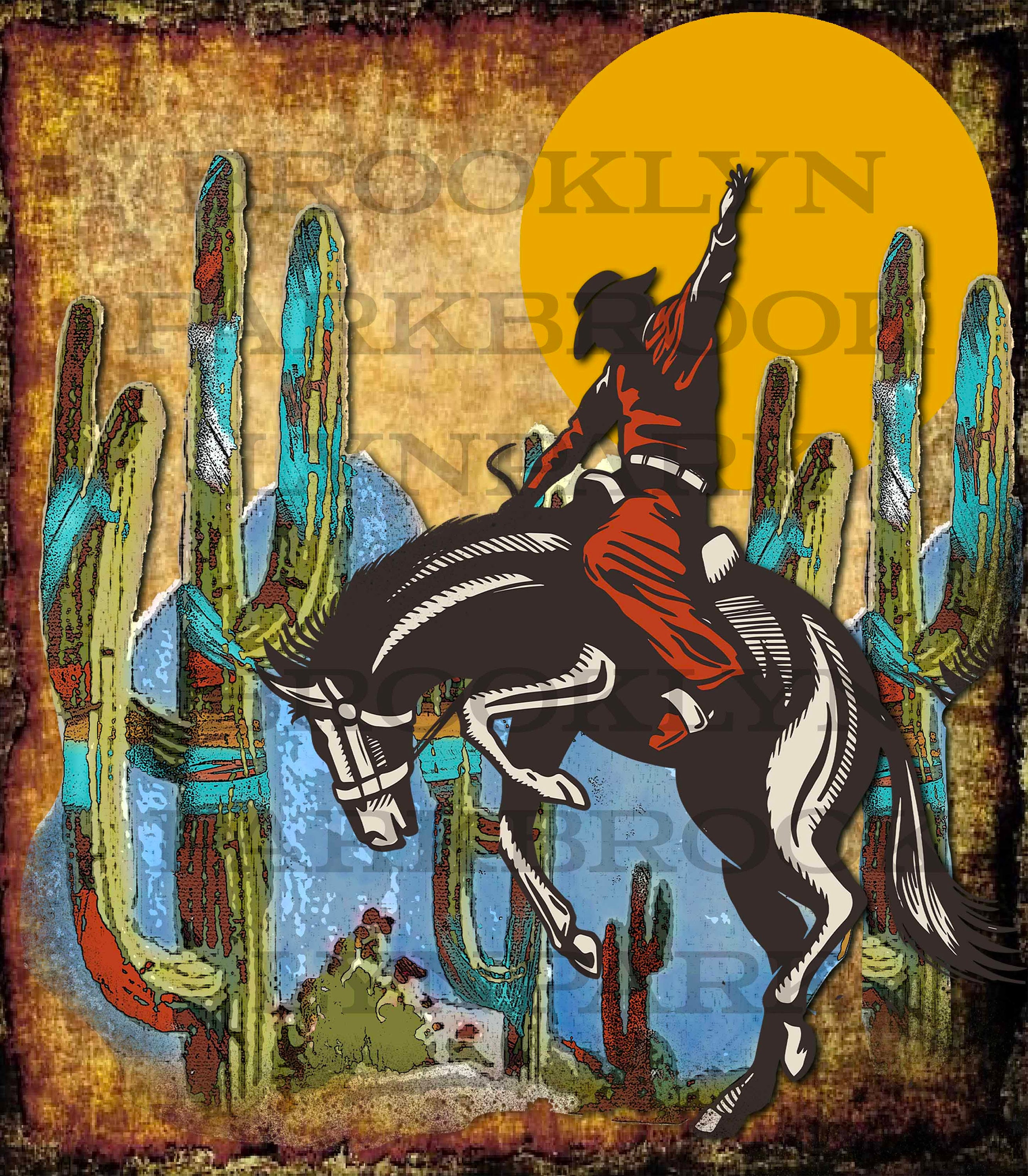 Southwest Rodeo Cactus Cowboy Bucking Horse Instant | Etsy