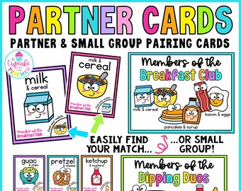 Partner Pairing Cards, Group Pairing and Matching Cards, for Classroom ...