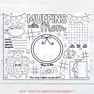 Muffins With Mom Coloring Activity Placemat | Mother's Day Activity ...