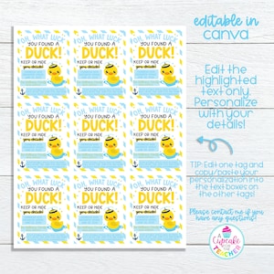 Editable You Found a Duck Cruising Ducks Gift Tag | Cruise Ship Rubber Ducks | Oh What Luck You ...