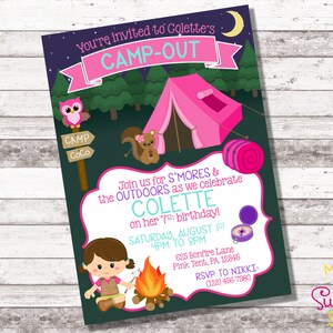 Girl's Camping Birthday Invitation | 1st 2nd Any Age Birthday ...