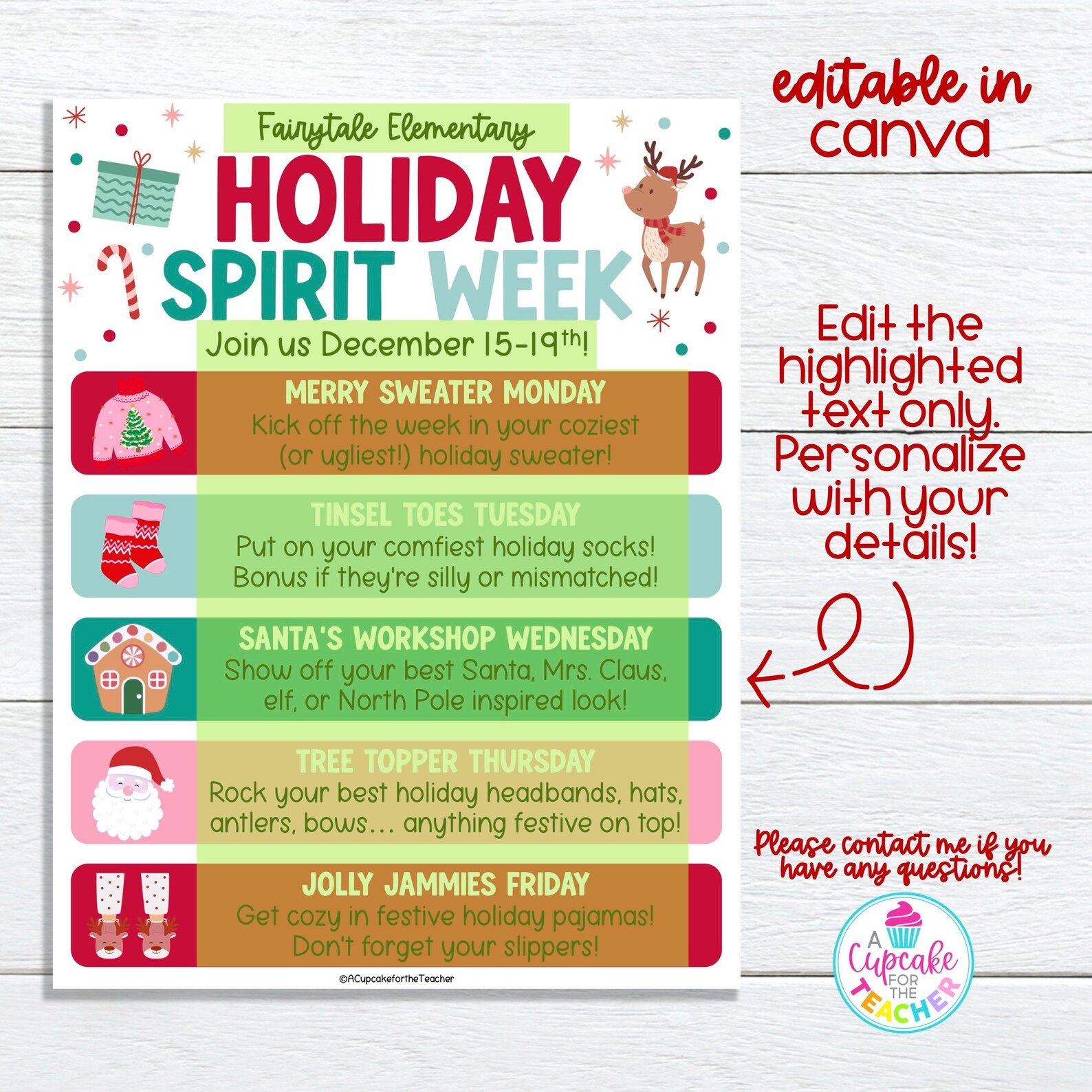 Christmas Spirit Week Flyer Template | Editable Holiday Dress up Days ...