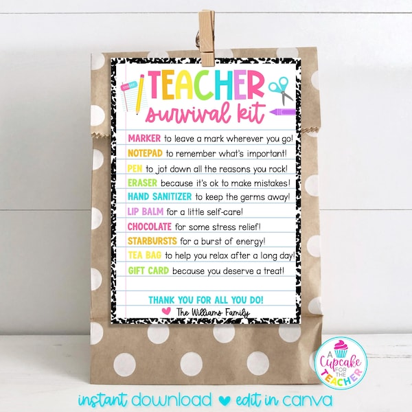 Teacher Survival Kit - Etsy