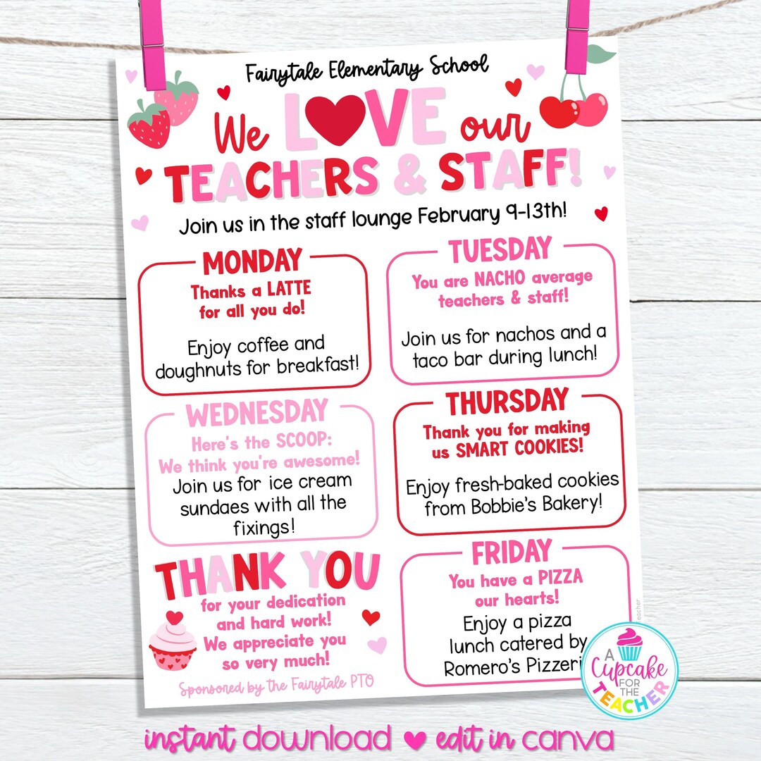Valentine Teacher Appreciation Week Flyer | Editable Teacher & Staff ...