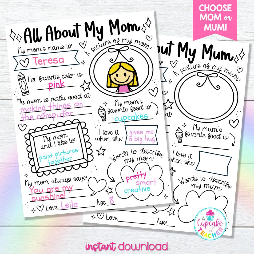 All About My Mom Mum Fill in the Blank | All About Mom Printable ...
