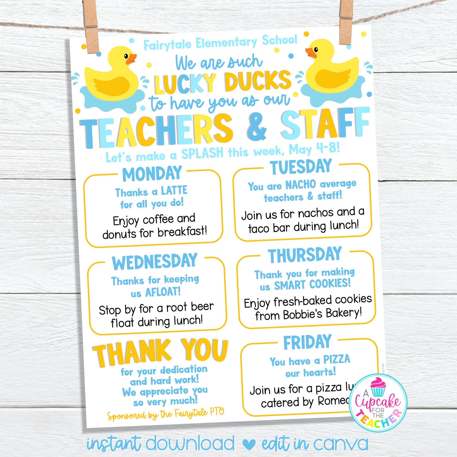 Editable Teacher Appreciation Week Flyer Template | Lucky Ducks Teacher ...