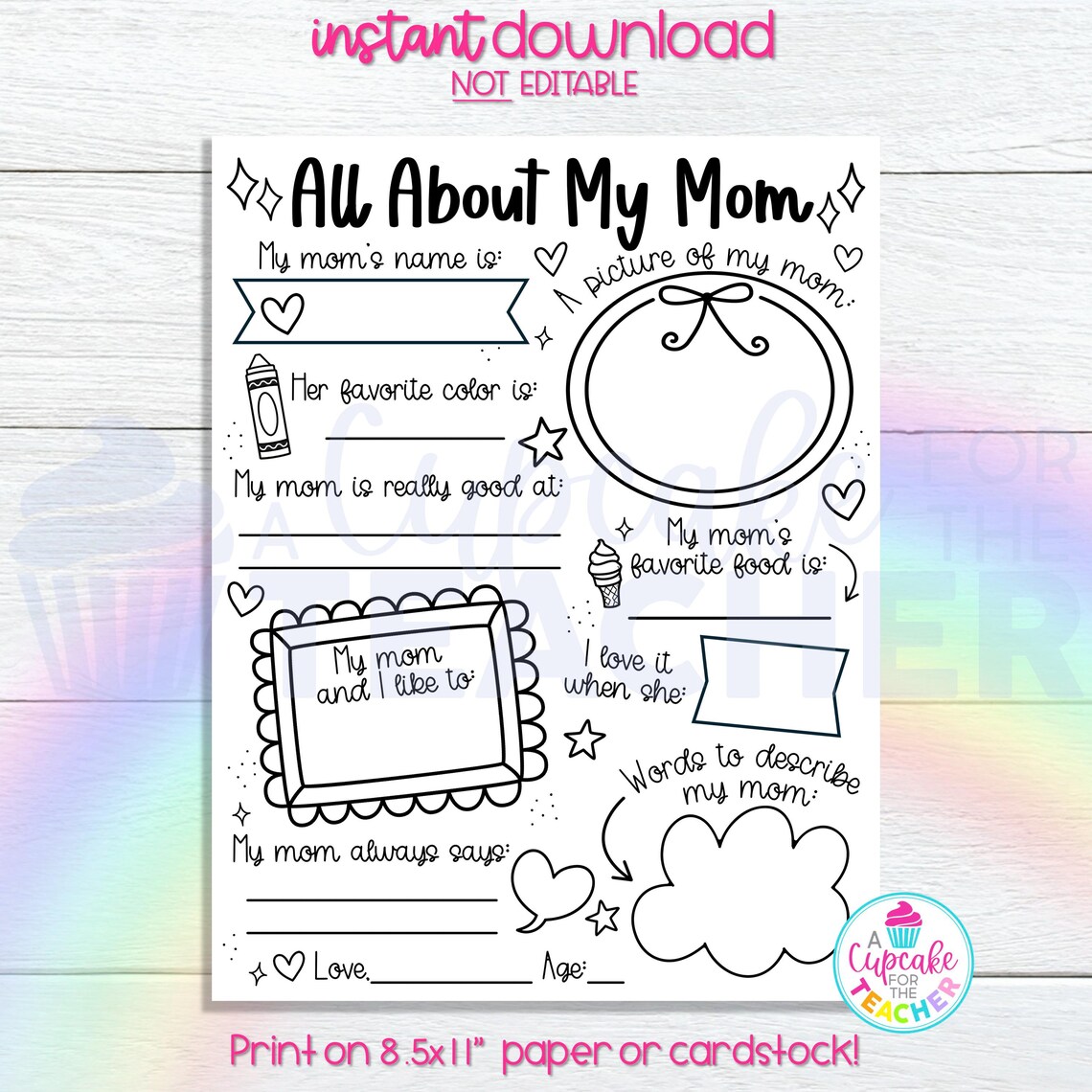 All About My Mom Mum Fill in the Blank | All About Mom Printable ...