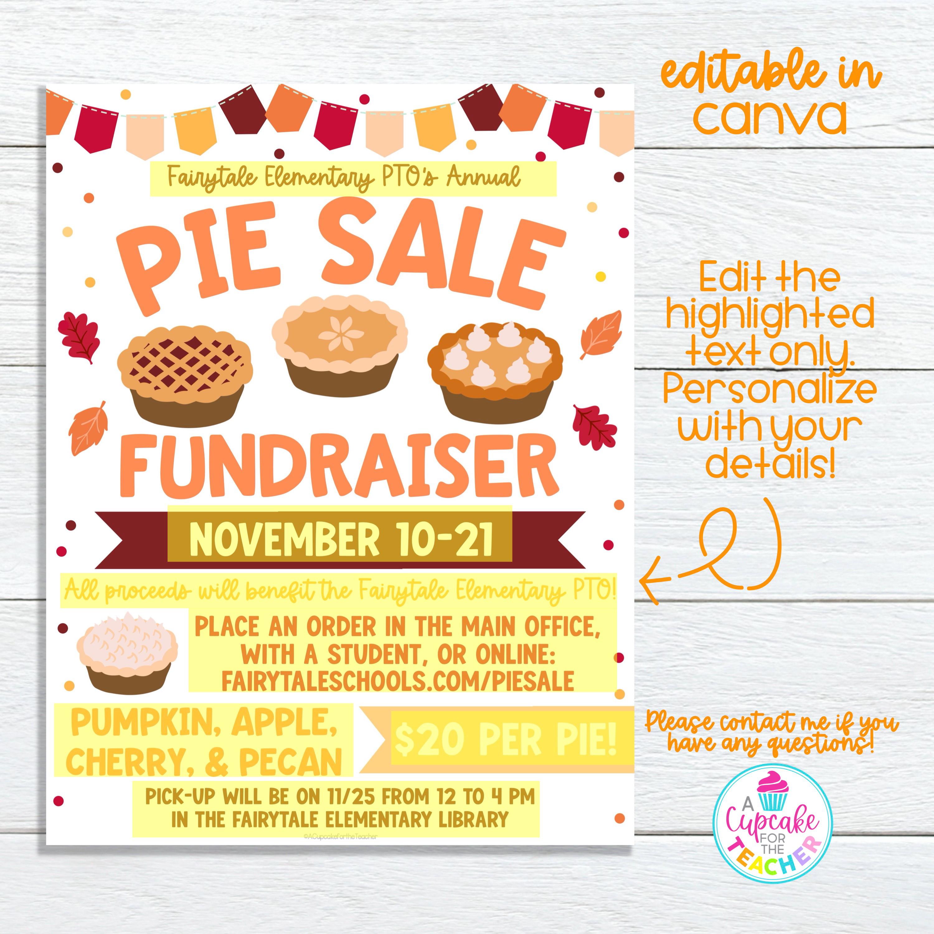 Pie Sale Fall Fundraiser Template | Editable PTO Pie Sale Fundraiser ...