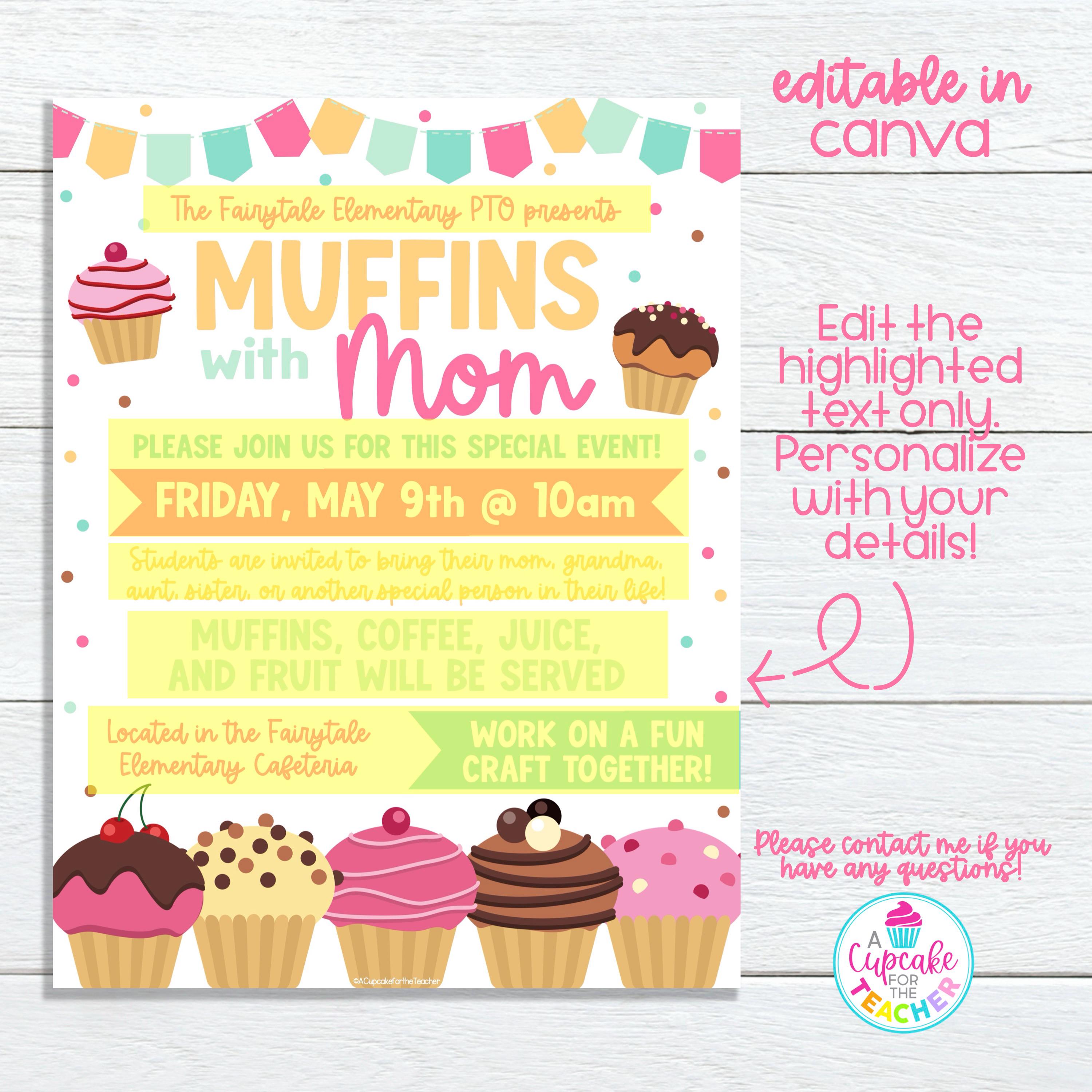 Muffins With Mom Flyer Template | Editable School Mother's Day ...