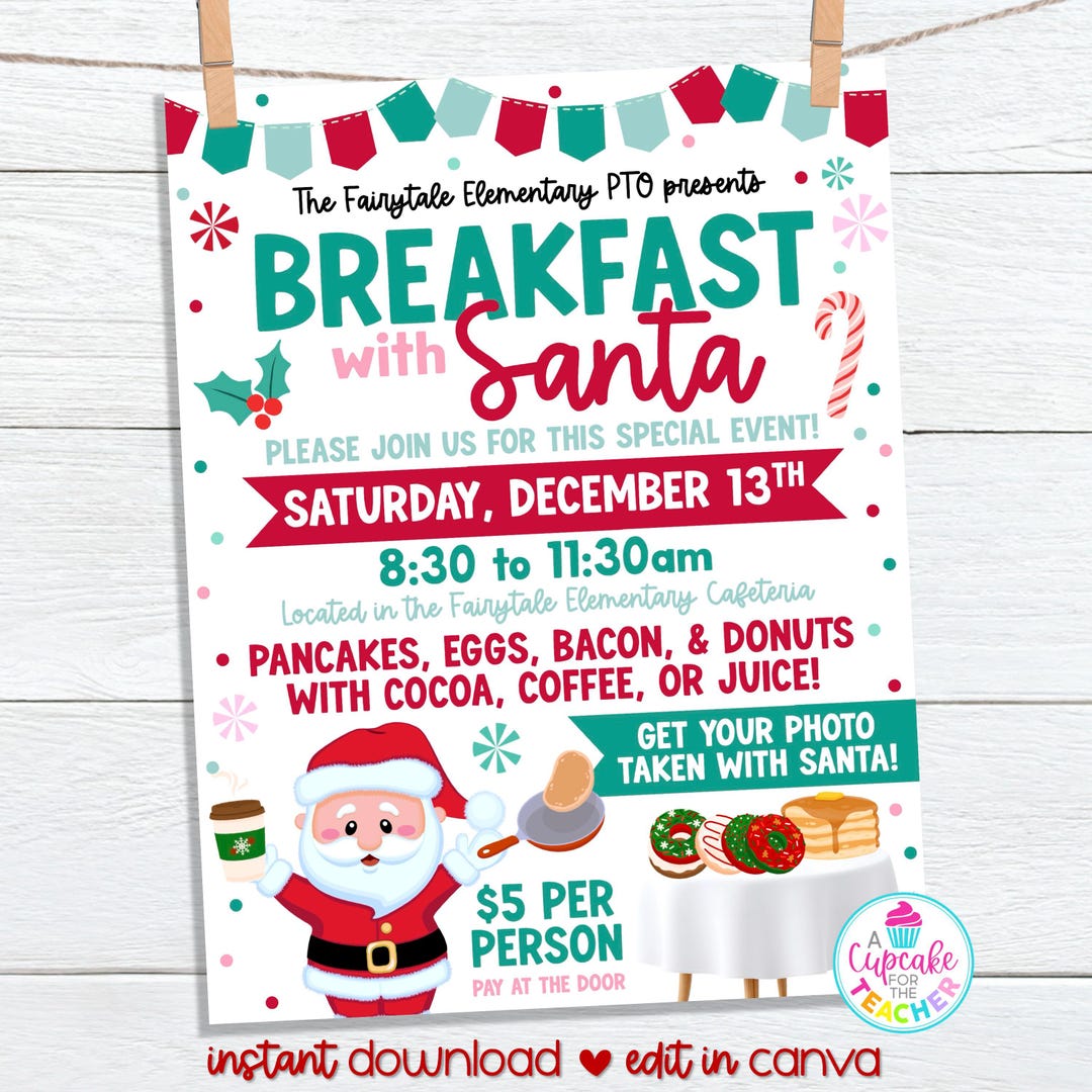 Breakfast With Santa Flyer Template | Holiday PTO PTA North Pole ...
