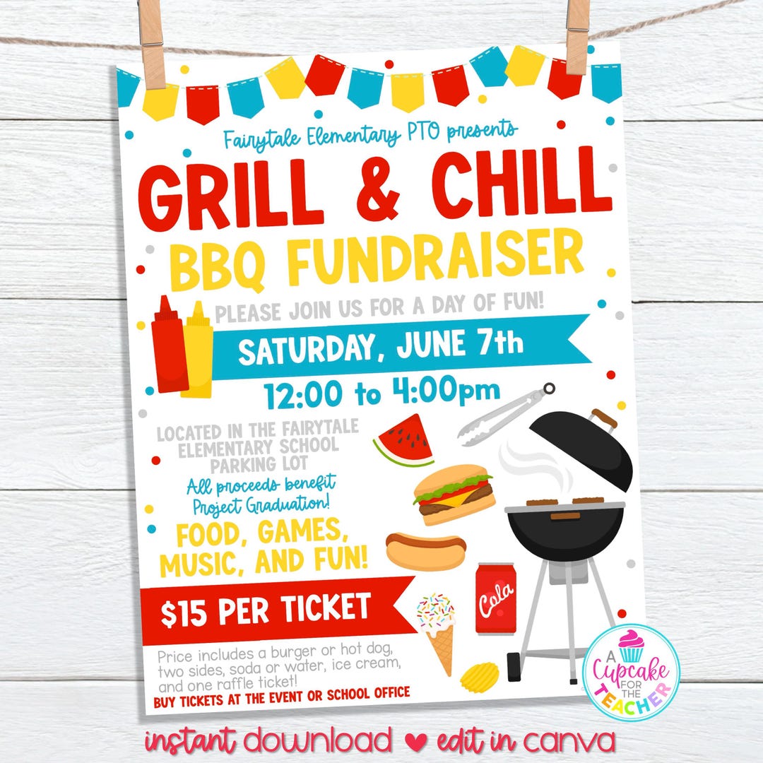 Grill & Chill BBQ Template | Editable PTO PTA Barbecue Fundraiser Flyer ...
