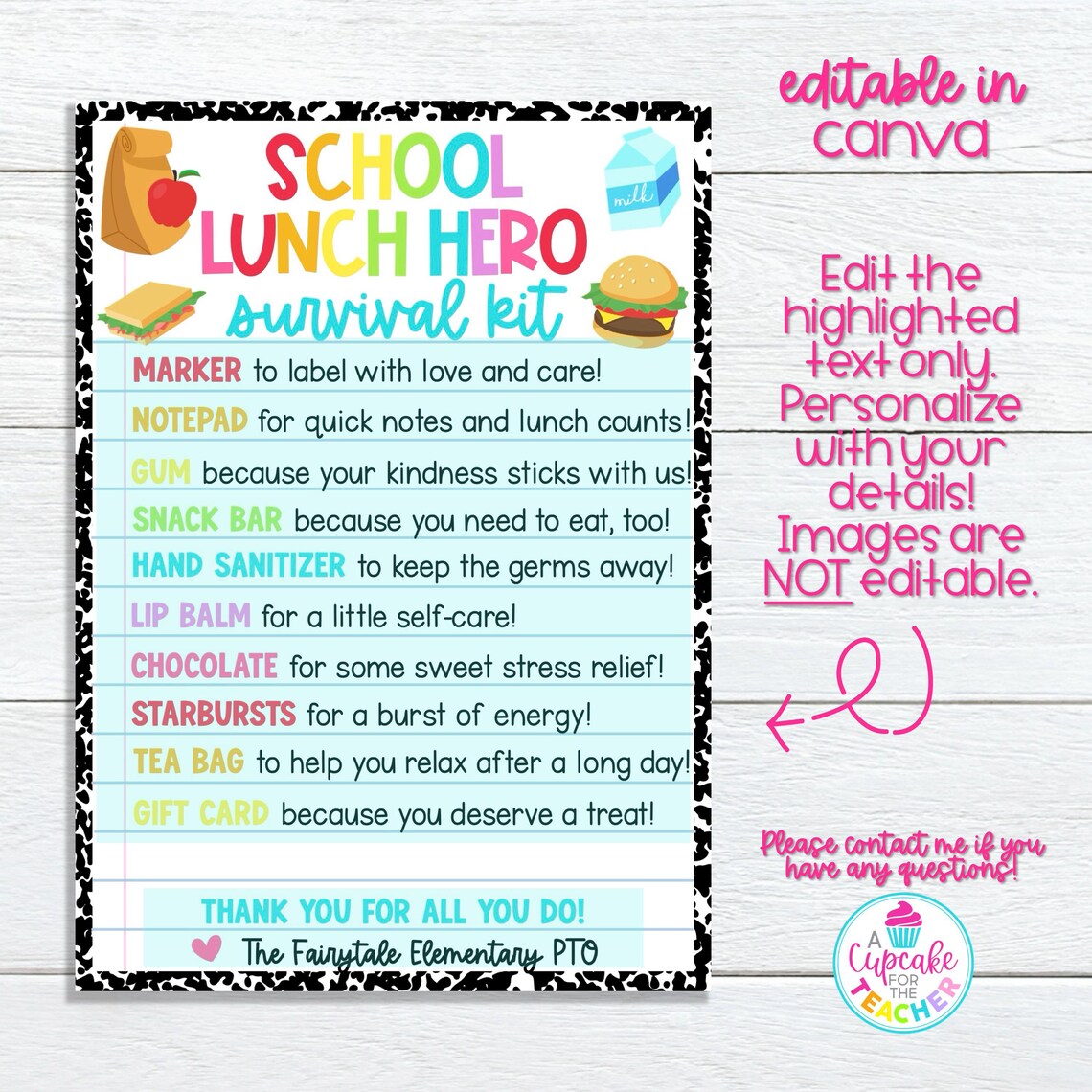 School Lunch Hero Survival Kit Bag Tag Template | Editable School Lunch ...