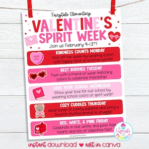 Valentine's Day Spirit Week Flyer Template | Editable Valentine Dress ...