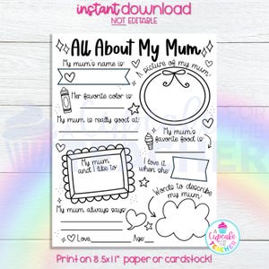 All About My Mom Mum Fill in the Blank | All About Mom Printable ...