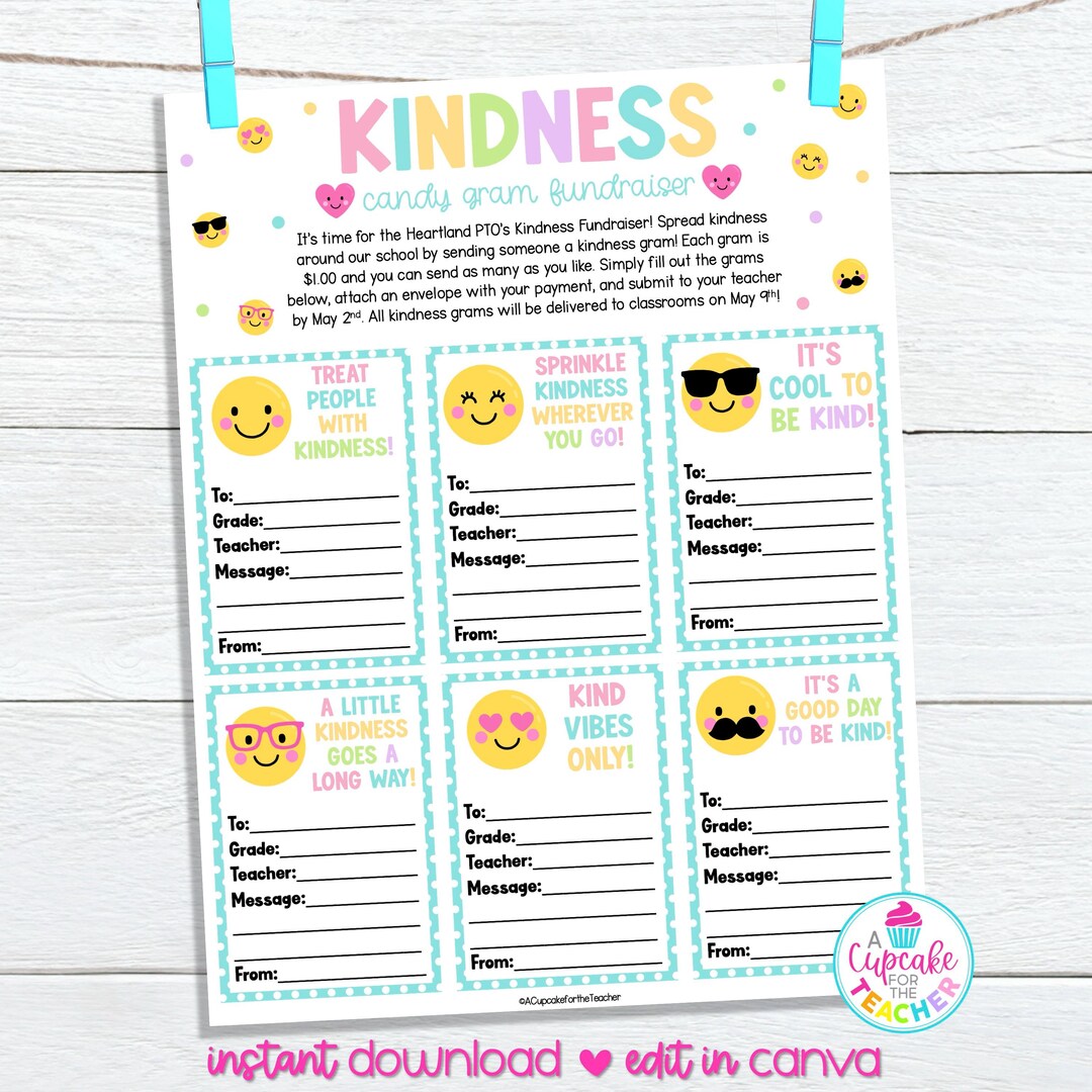Kindness Gram Template | PTO School Candy Gram Fundraiser Flyer | PTO ...