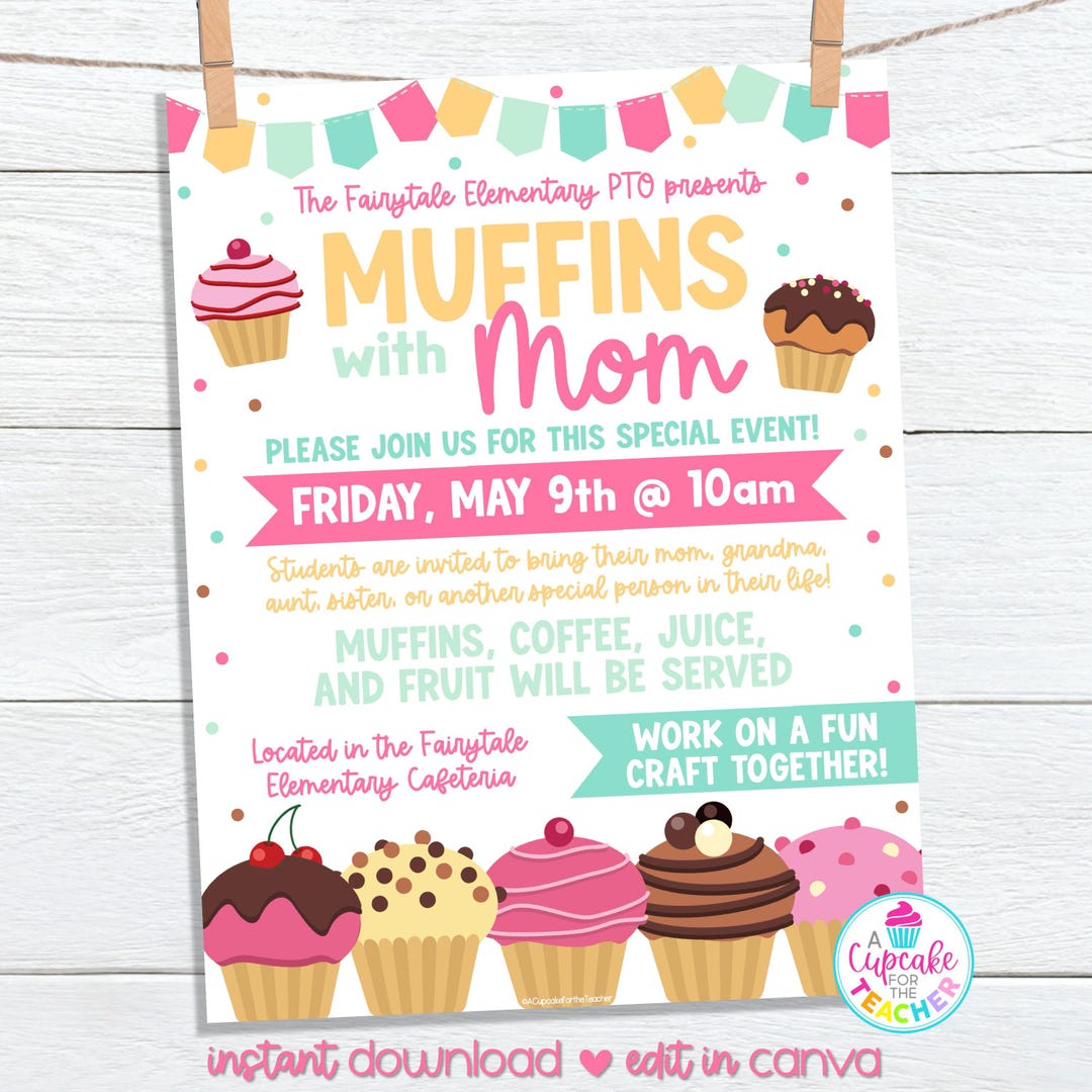 Muffins With Mom Flyer Template | Editable School Mother's Day ...