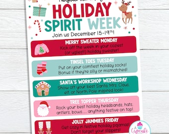 Editable Christmas Spirit Week Itinerary Flyer DIY Holiday Dress up ...