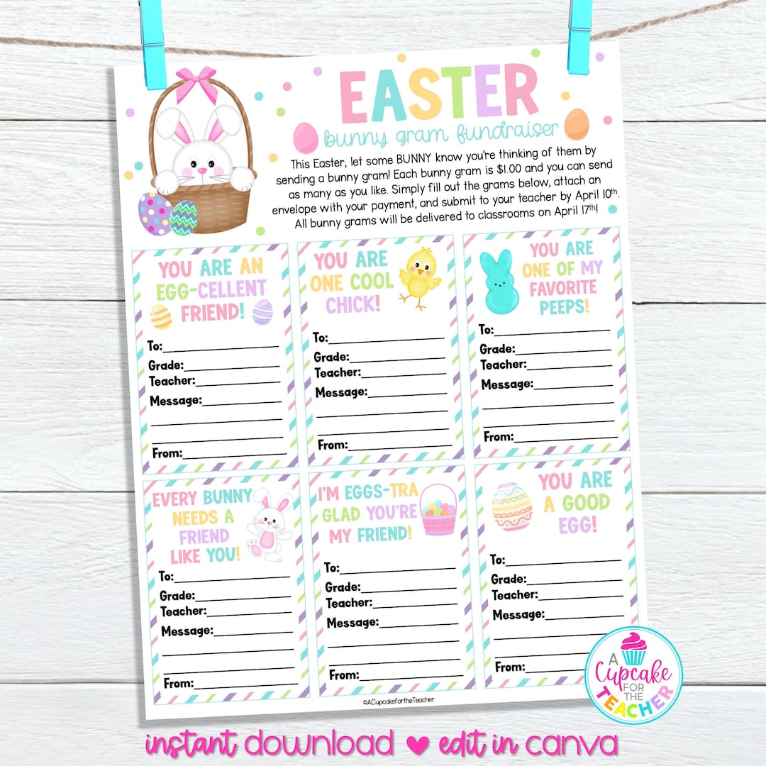 Easter Bunny Candy Gram Template | PTO School Candy Gram Fundraiser ...