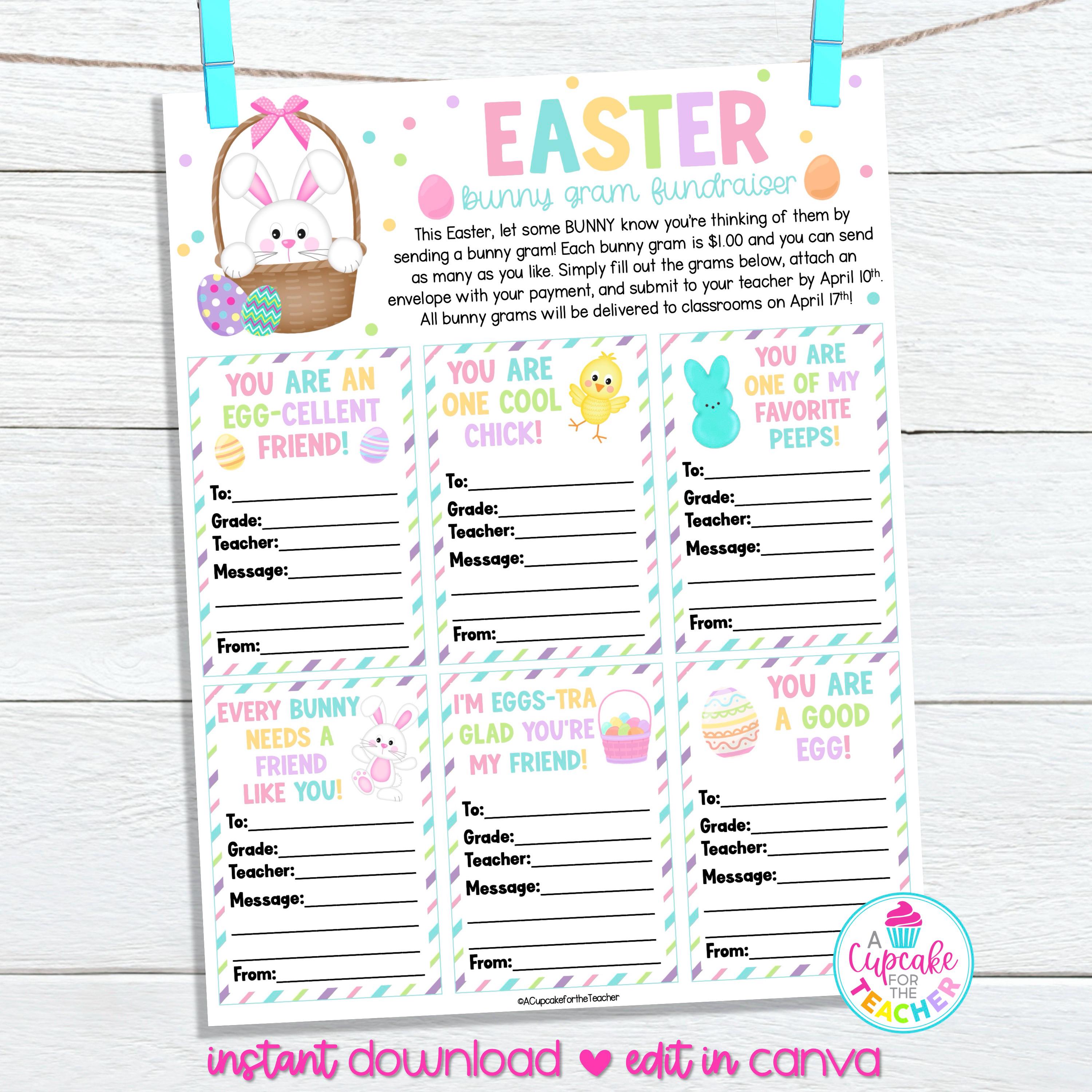 Easter Bunny Candy Gram Template | PTO School Candy Gram Fundraiser ...