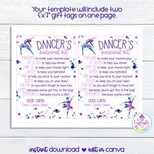 Dance Survival Kit Bag Tag Template | Editable Dancer Gift Tag | Dance ...