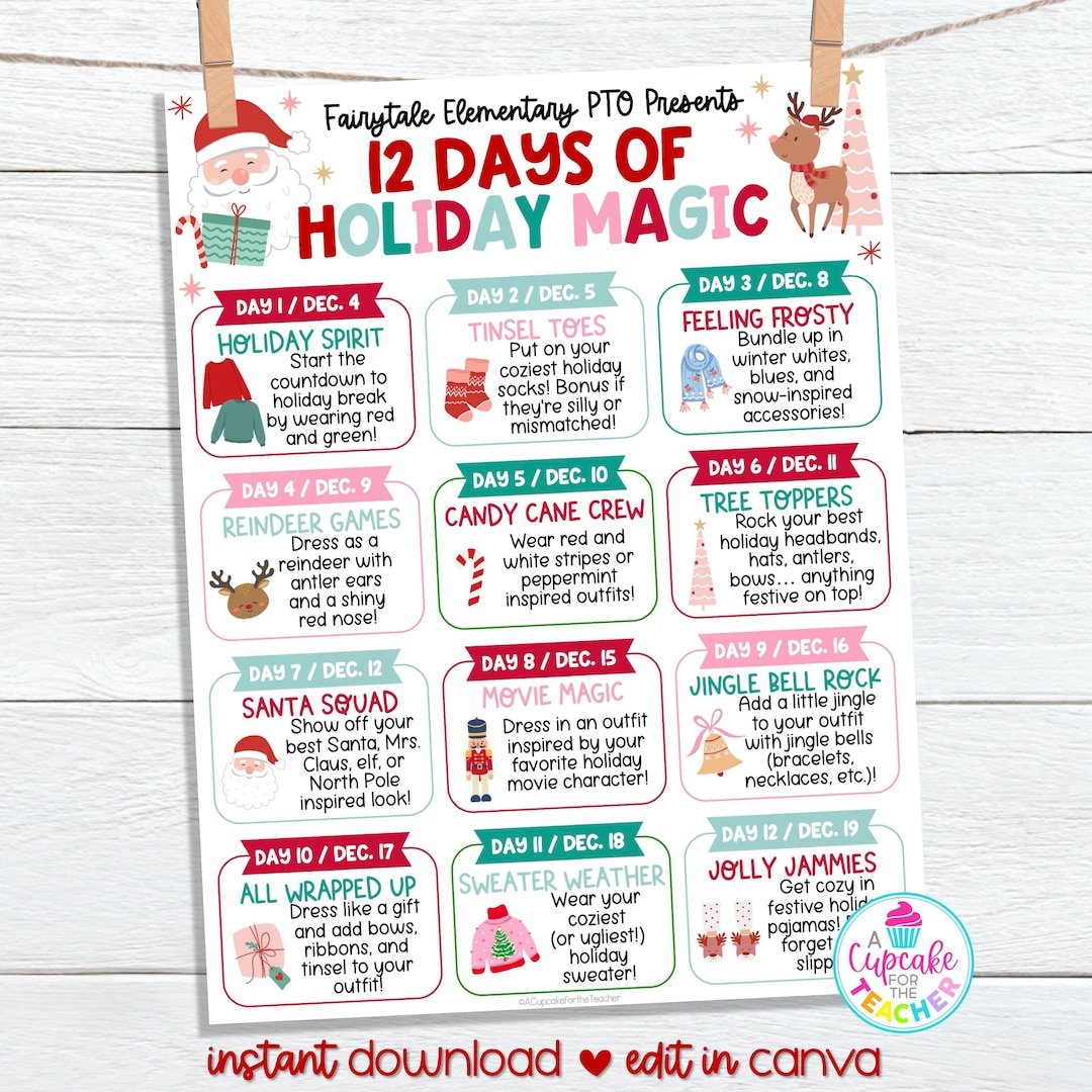 12 Days of Christmas Dress up Flyer Template | Editable Christmas ...
