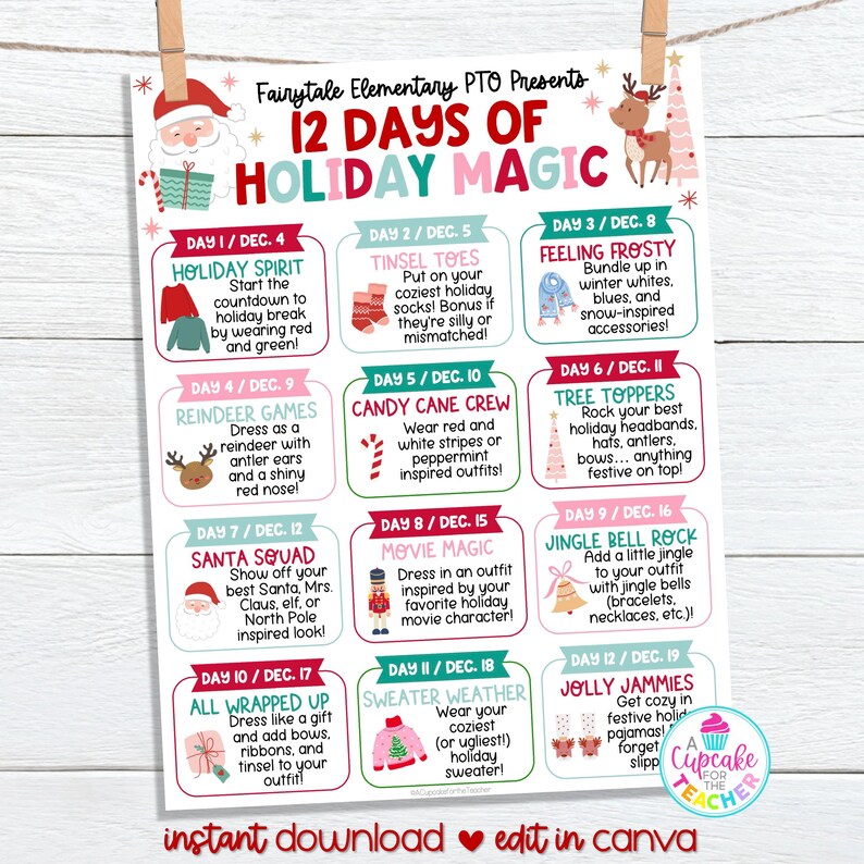 12 Days of Christmas Dress up Flyer Template | Editable Christmas ...