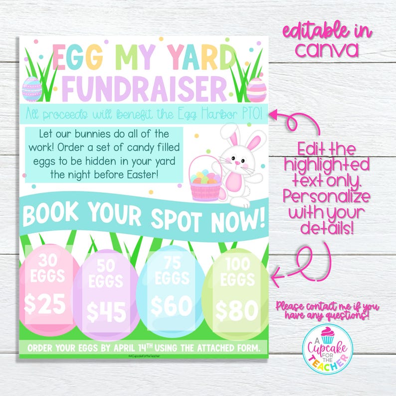 Egg My Yard Fundraiser Template | Editable PTO Easter Egg Hunt ...