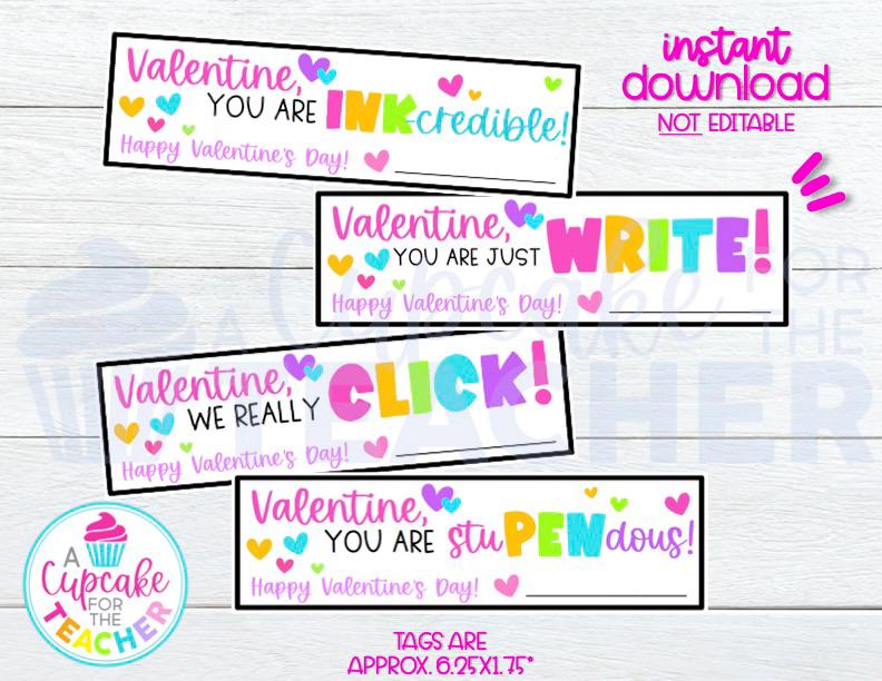 Valentine's Day Pen Gift Tags | Kids Valentines Printable | Ink ...