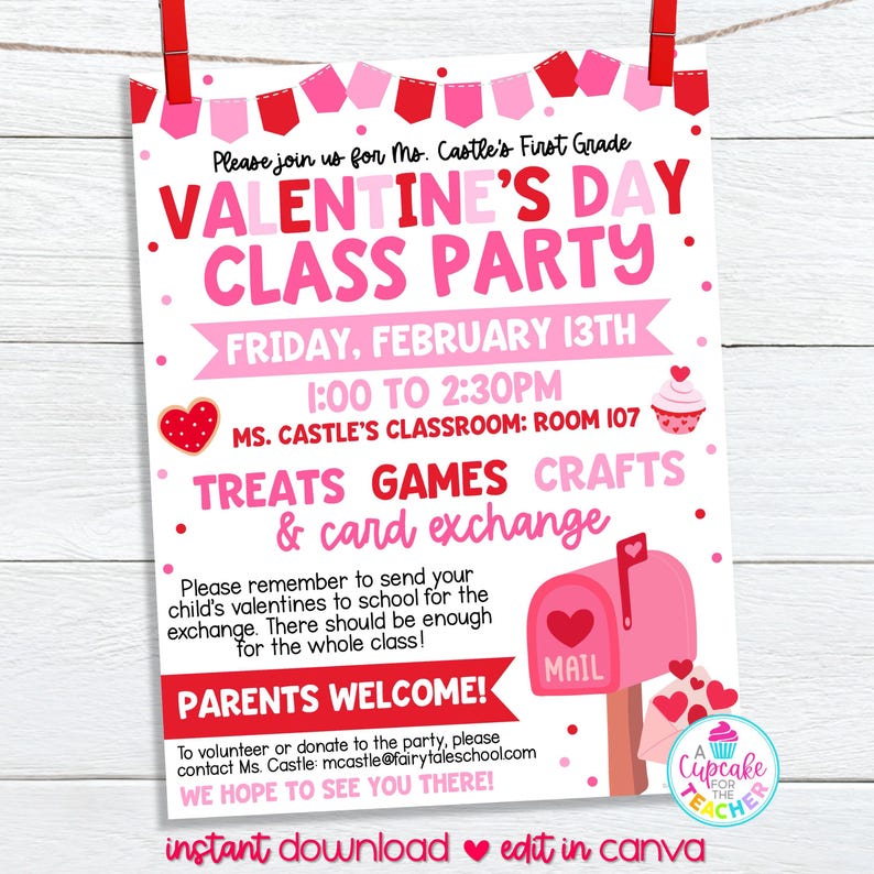 Valentine's Day Class Party Invite Template | Editable Valentine Party ...