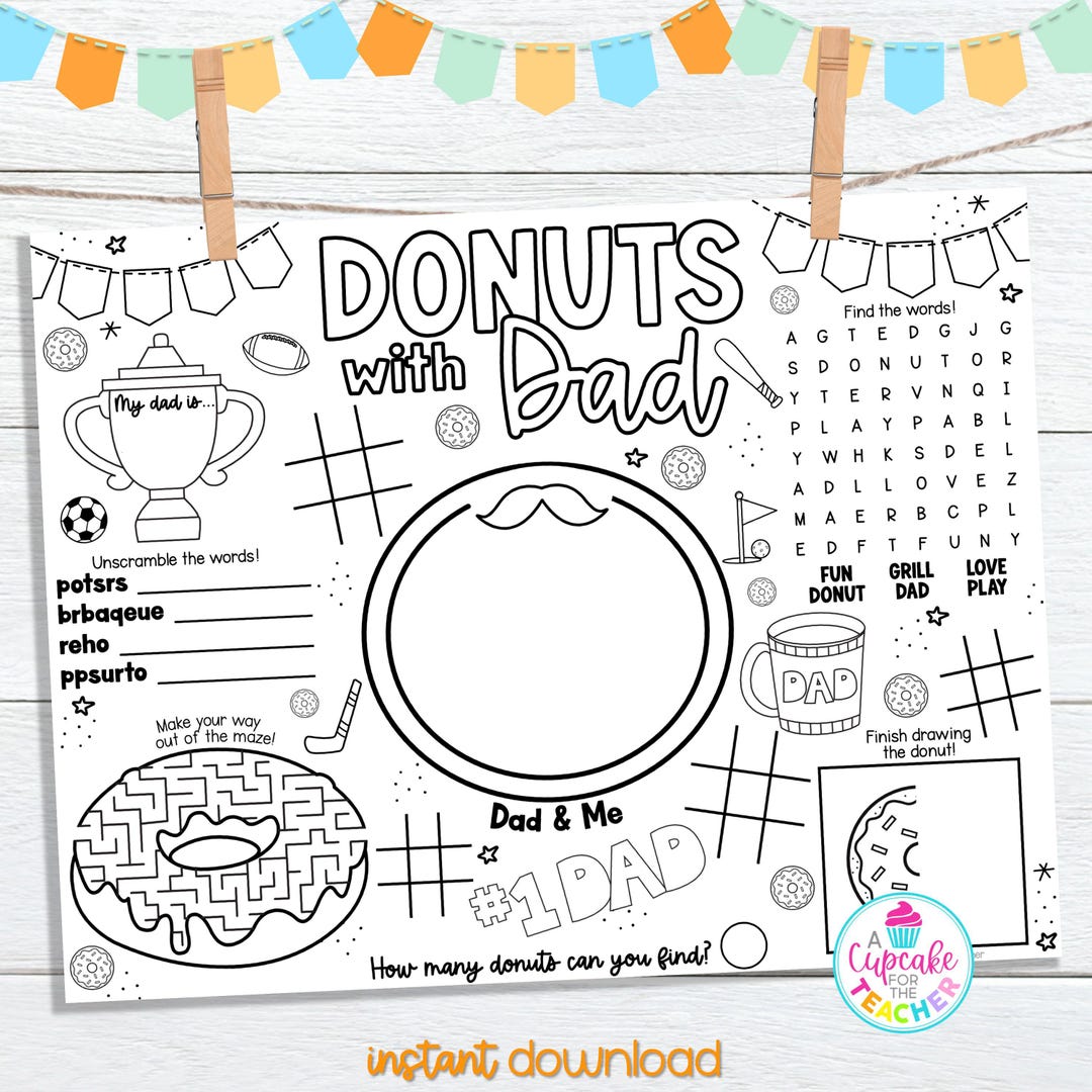 Donuts With Dad Coloring Activity Placemat | Father's Day Craft ...