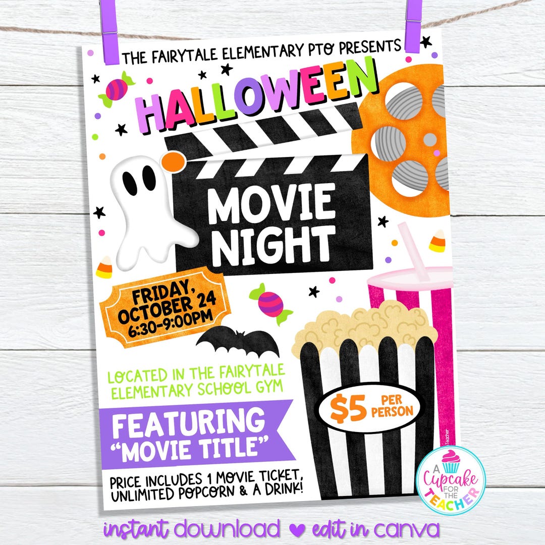 Halloween Movie Night Flyer Template | Editable Halloween Party Event ...