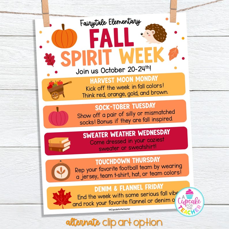 Fall School Spirit Week Flyer Template | Editable Fall Autumn Themed ...