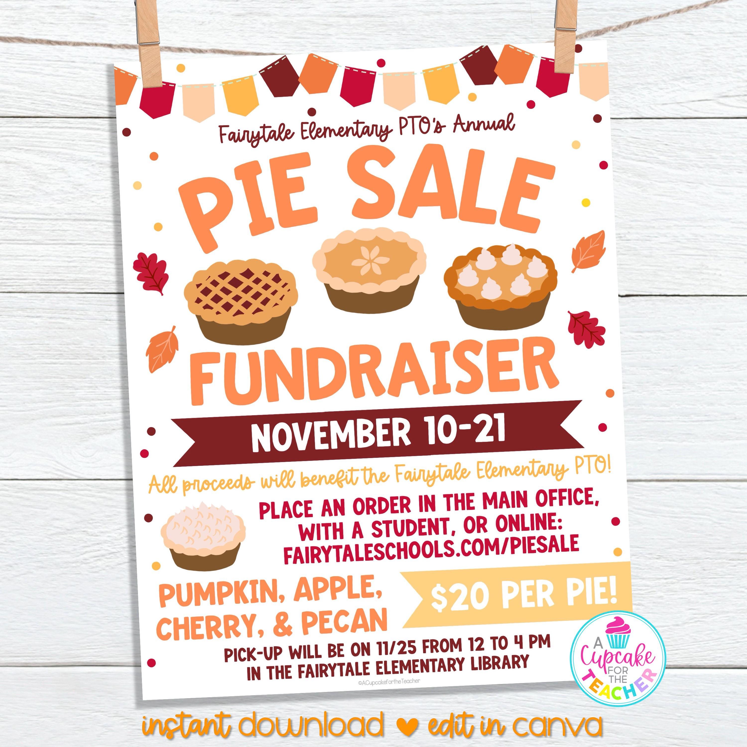Pie Sale Fall Fundraiser Template | Editable PTO Pie Sale Fundraiser ...
