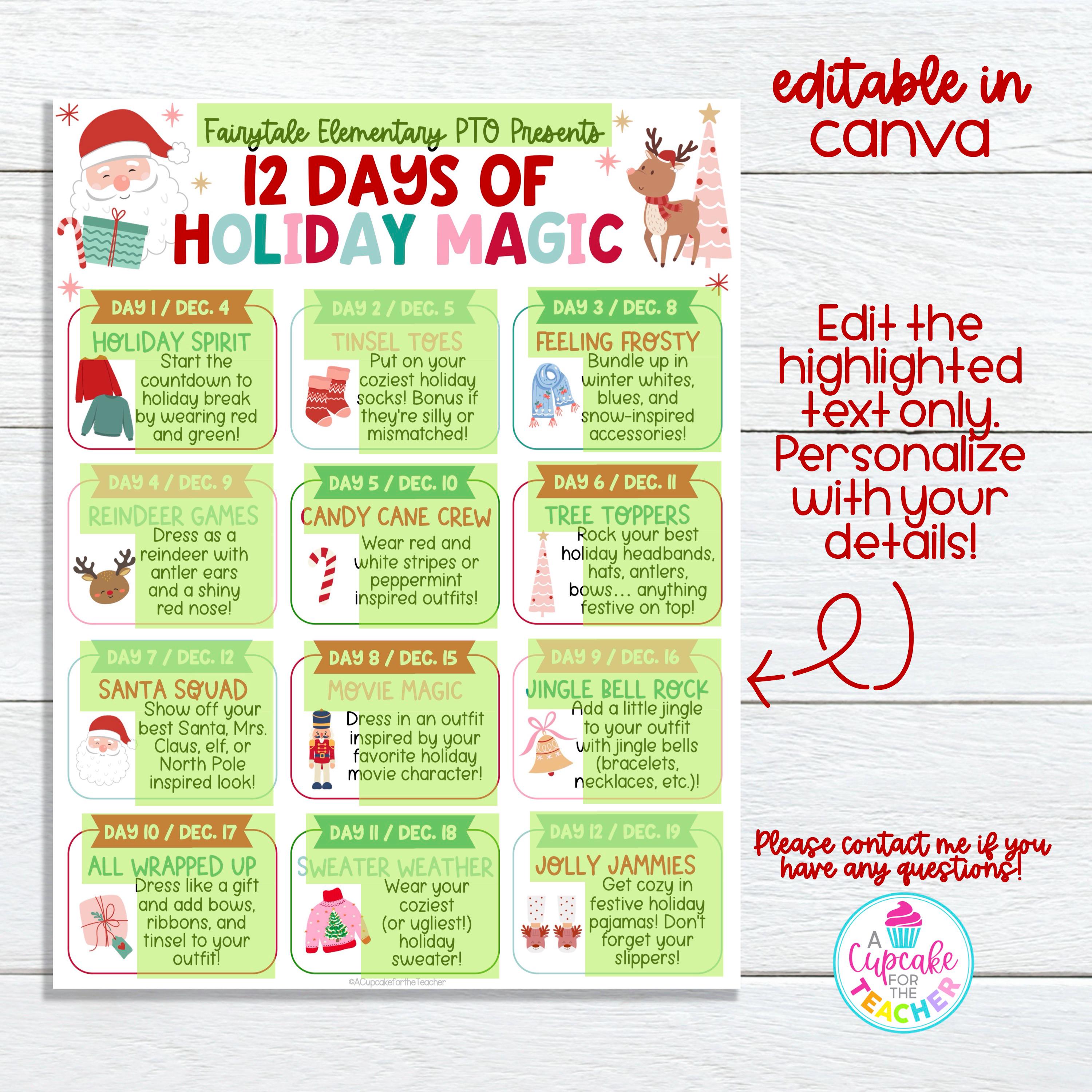 12 Days of Christmas Dress up Flyer Template | Editable Christmas ...